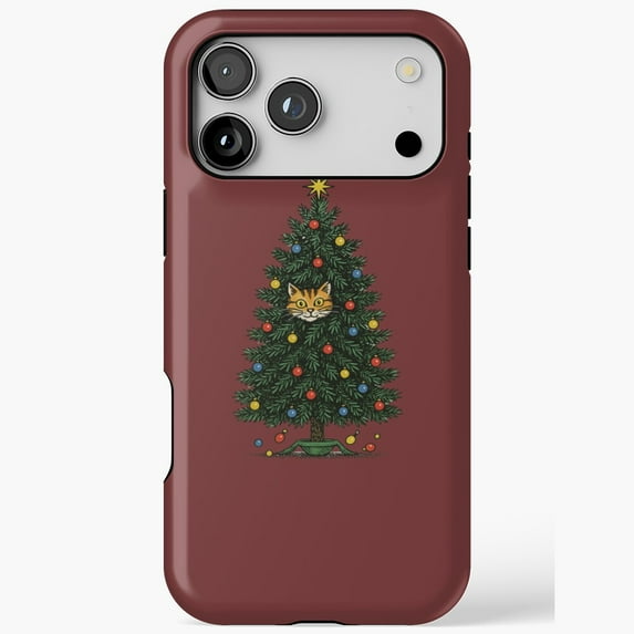 Cat Peeking From Xmas Tree Protective Case for iPhone 11 12 13 14 15 16 ...