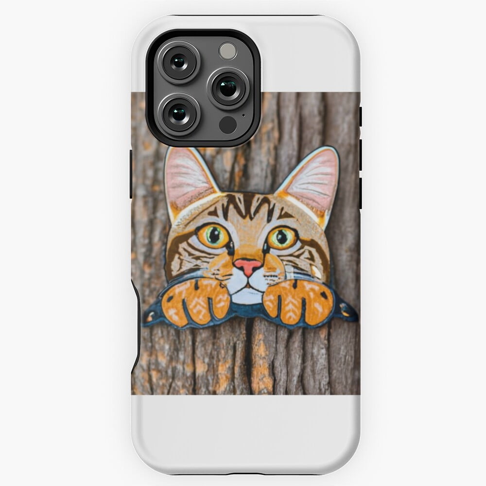 Cat Peeking Tabby Pin Cute Minimal Pet iPhone Case 11 12 13 14 15 16 17 ...