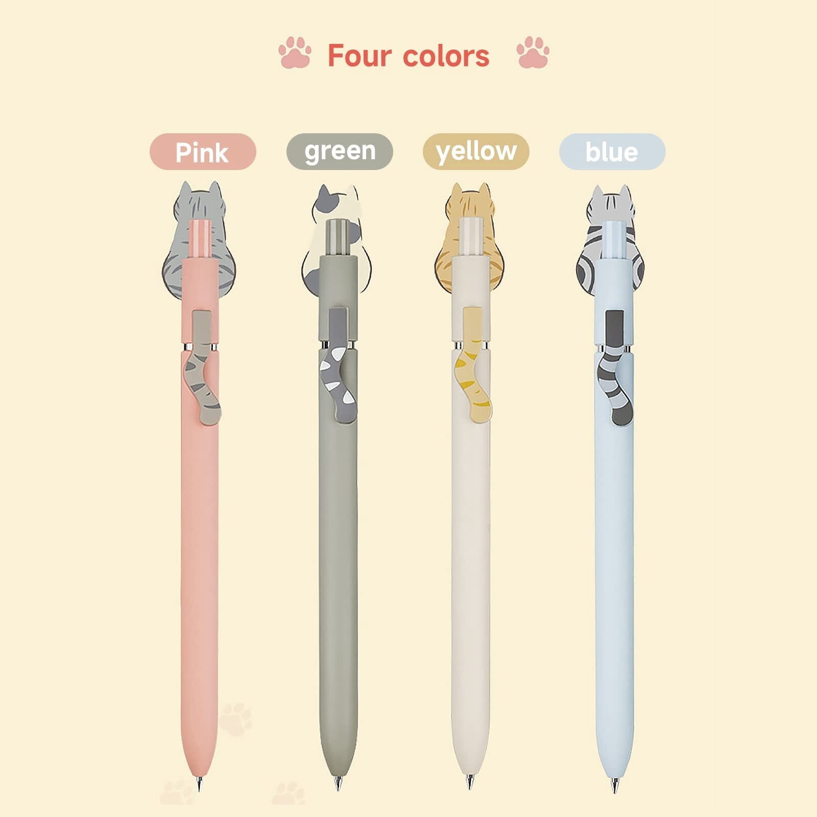 A Cat Pens, 4 Pcs 0.5mm Cute Kawaii Black Ink Pens Fine Point Smooth ...