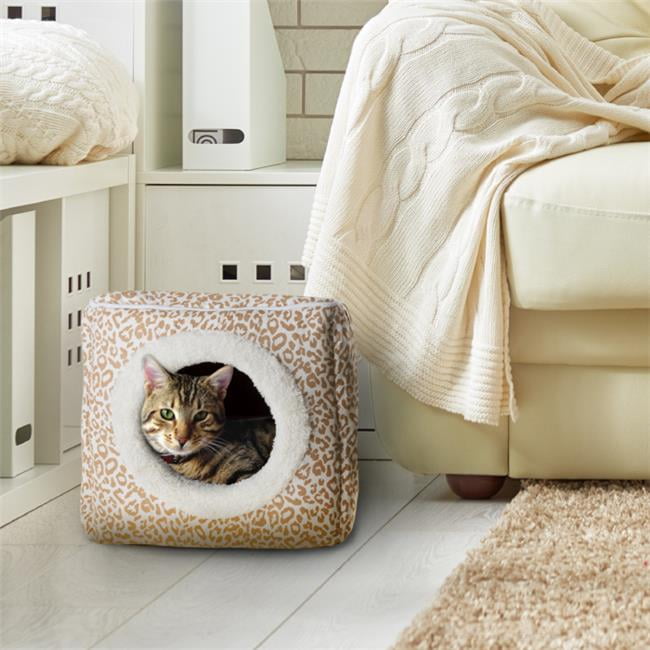 Cat Pet Bed Cave Indoor Enclosed Covered Cavern & House - Tan & White ...