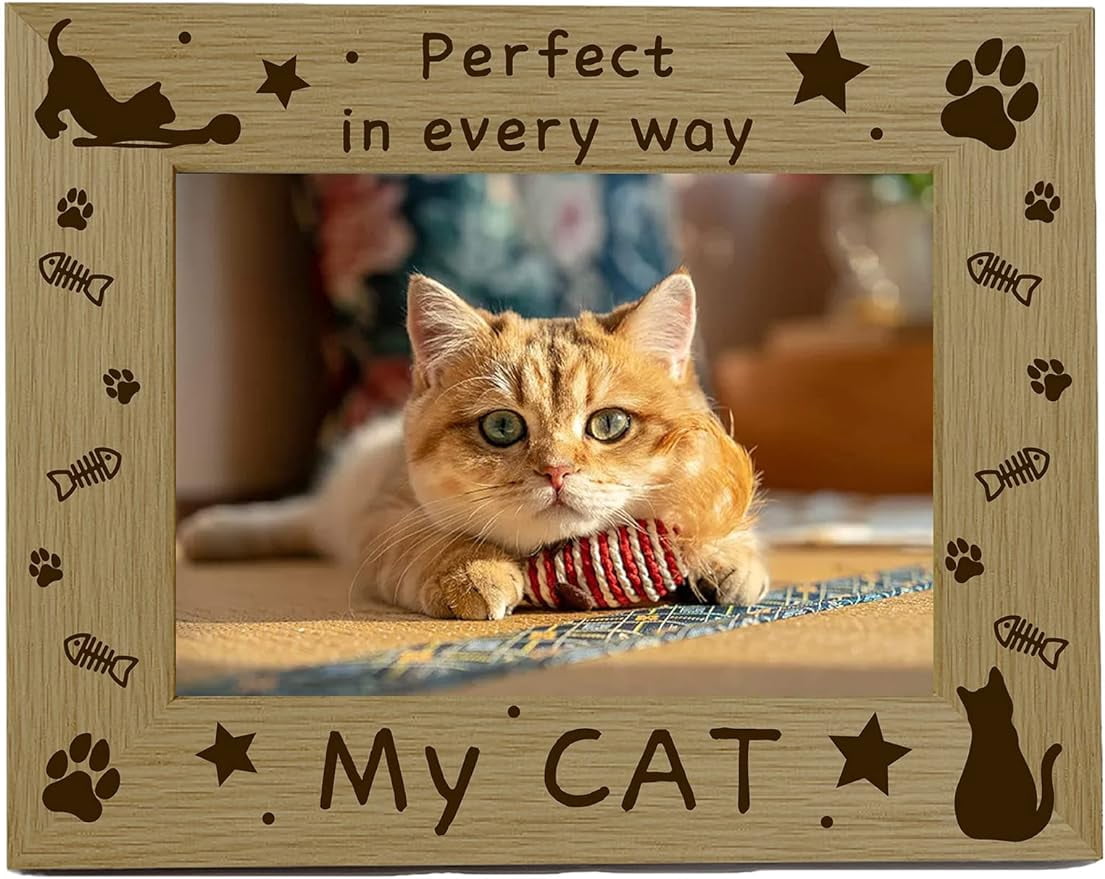 Cat Picture Photo Frames Engraved Frame Memorial Natural Fits 4x6inch ...