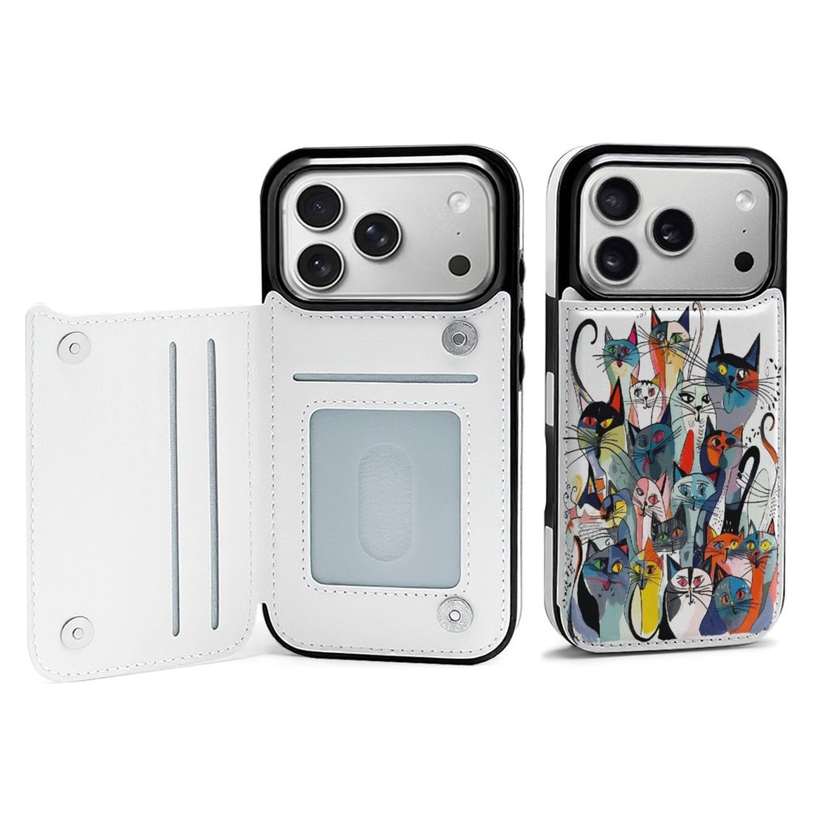 Cat Pictures Doodle Style Leather Wallet Case for iPhone 17 Pro Max ...