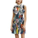 Cat Pictures Doodle Style Women's Fashion Casual Dress Summer Stand Up ...