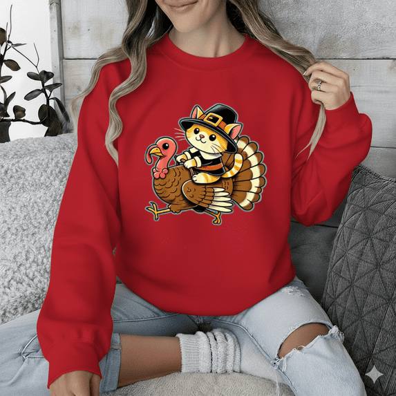 Cat Pilgrim Chasing Turkey Funny Thanksgiving Retro Humor Feline ...