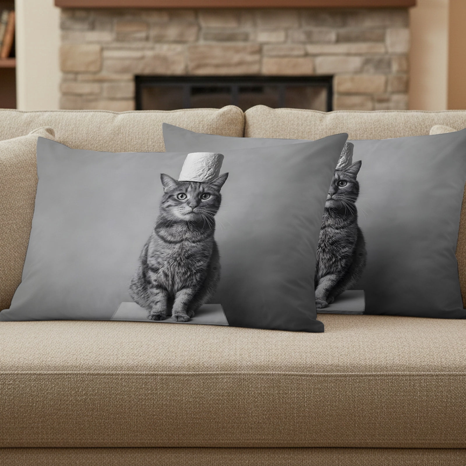 Cat Pillow Covers Set of 2, Toilet Paper Funny Animal 12x20 Inch ...