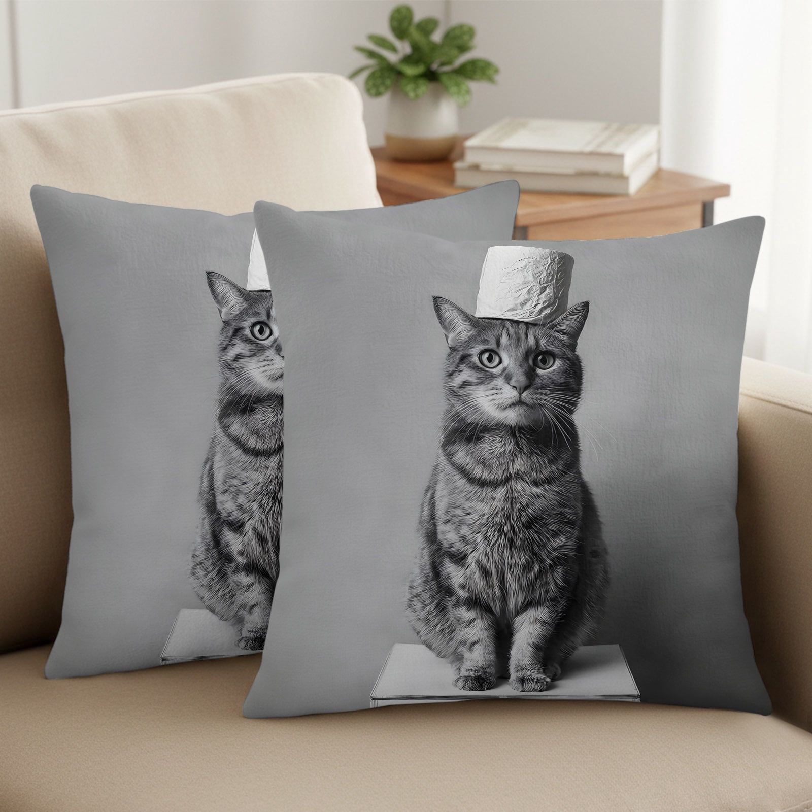 Cat Pillow Covers Set of 2, Toilet Paper Funny Animal 16x16 Inch ...