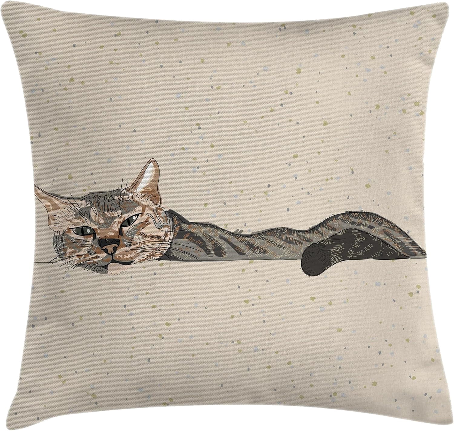 Cat Pillow Cushion Cover Pack of 2, Lazy Sleepy Cat in Earth Tones ...