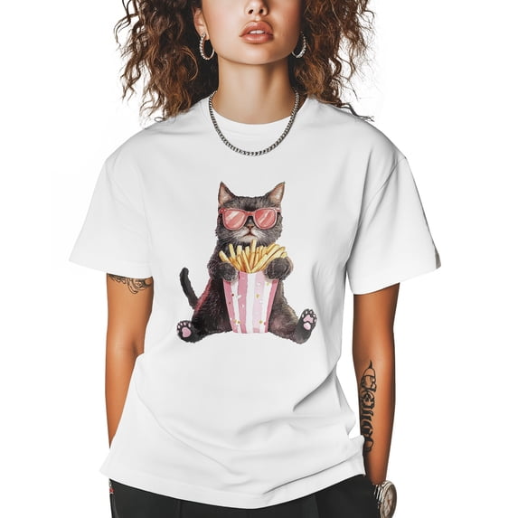 Cat With Pink Glasses T Shirts for Women Short Sleeve Cotton Crewneck T ...