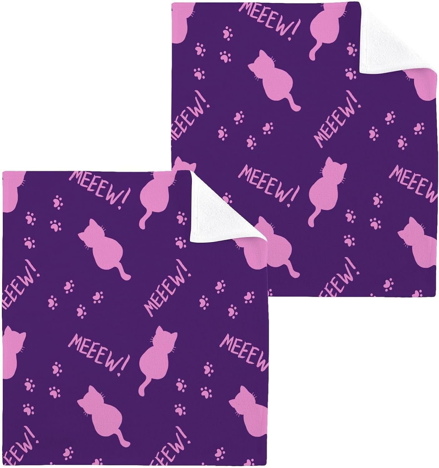 Cat Pink and Purple Washcloth 12x12in Set, 2 Pack Absorbent Cotton ...
