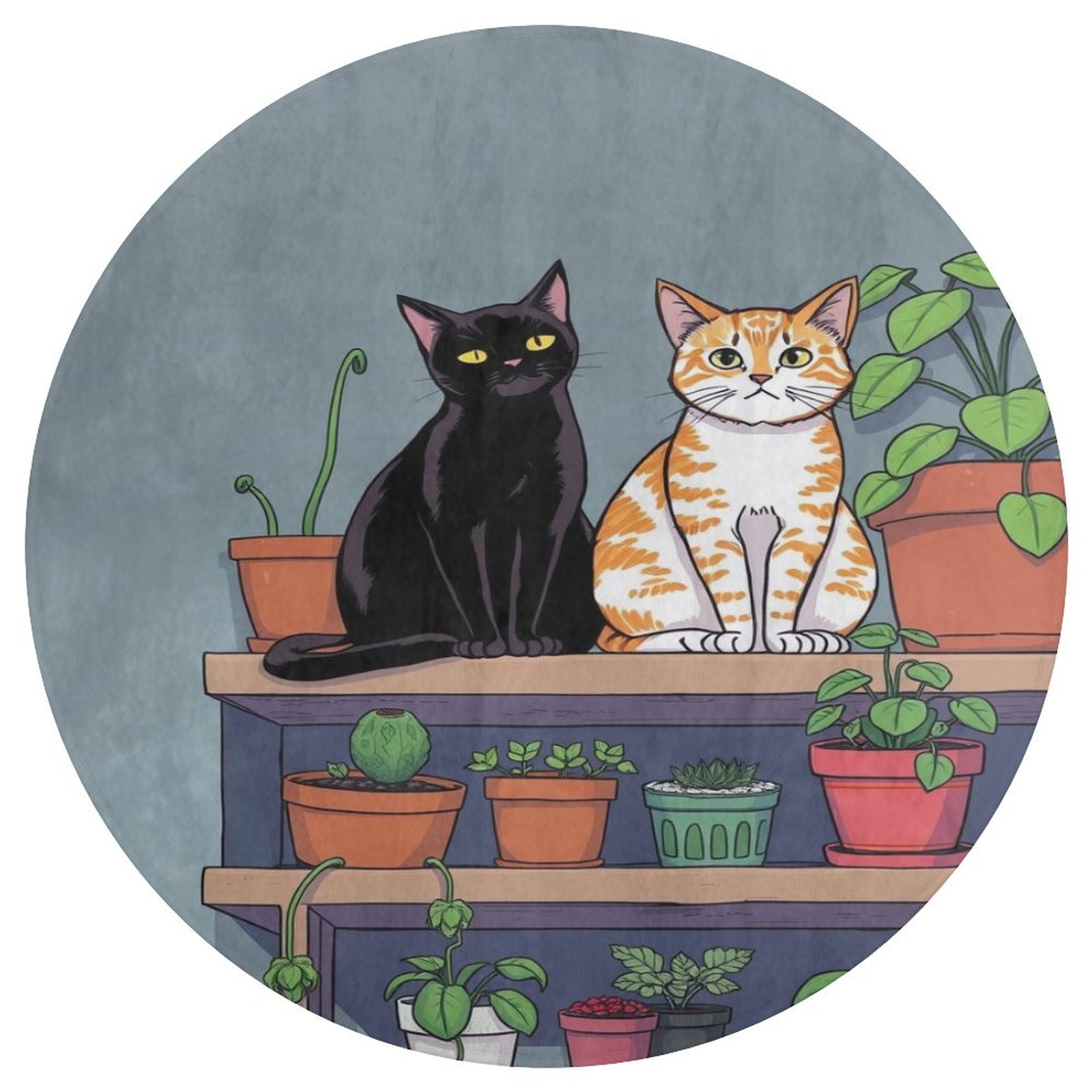 The Cat on The Plant Rack Round Area Rug Soft Sofa Nursery Carpet Floor ...