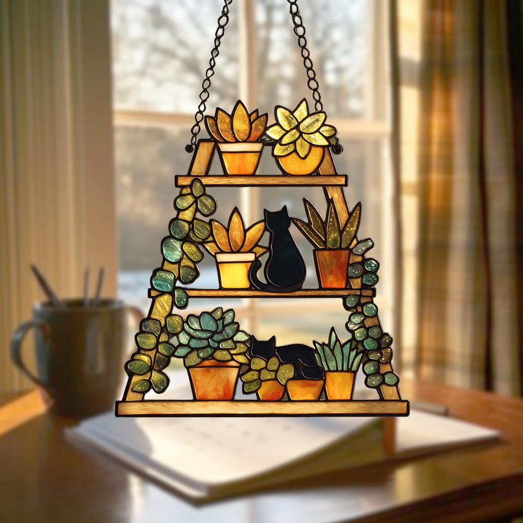 Cat & Plant Suncatcher: Acrylic Window Hanging - Walmart.com