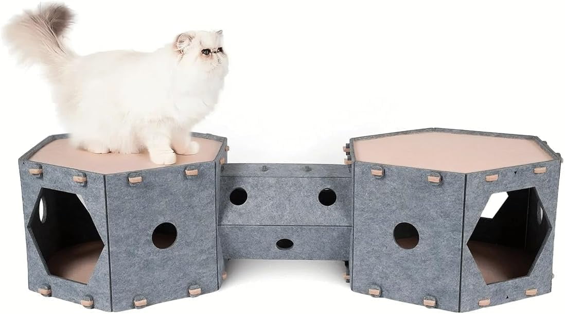 Cat Play House for Indoor Cats & Small Dogs, Expandable Modular Felt ...