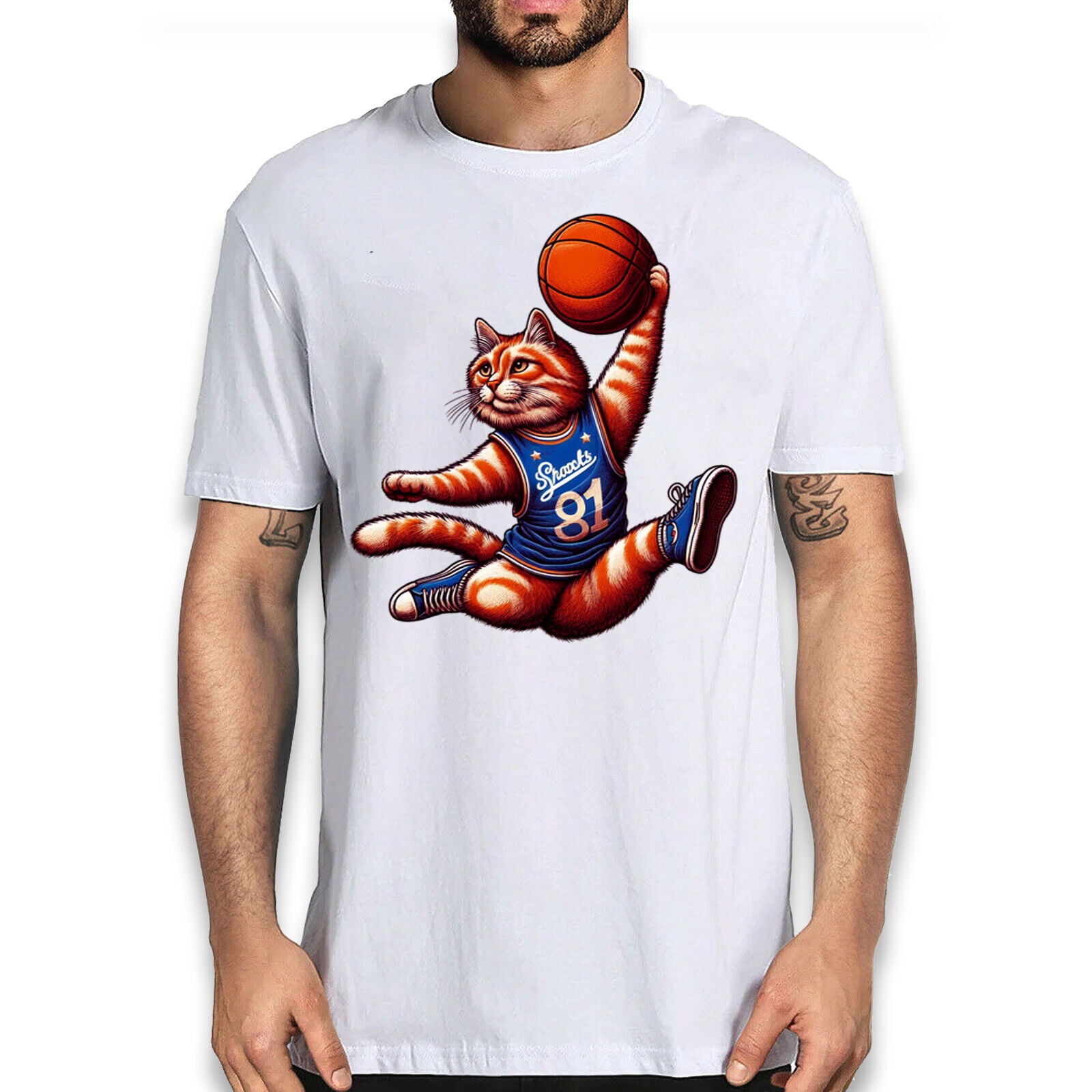 Cat Playing Basketball T-shirt - Funny Sport Novelty Graphic Tee ...