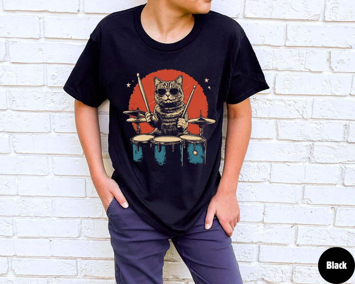 Cat Playing Drums Children's Cool Drummer Drumming Drummer Lover For T ...