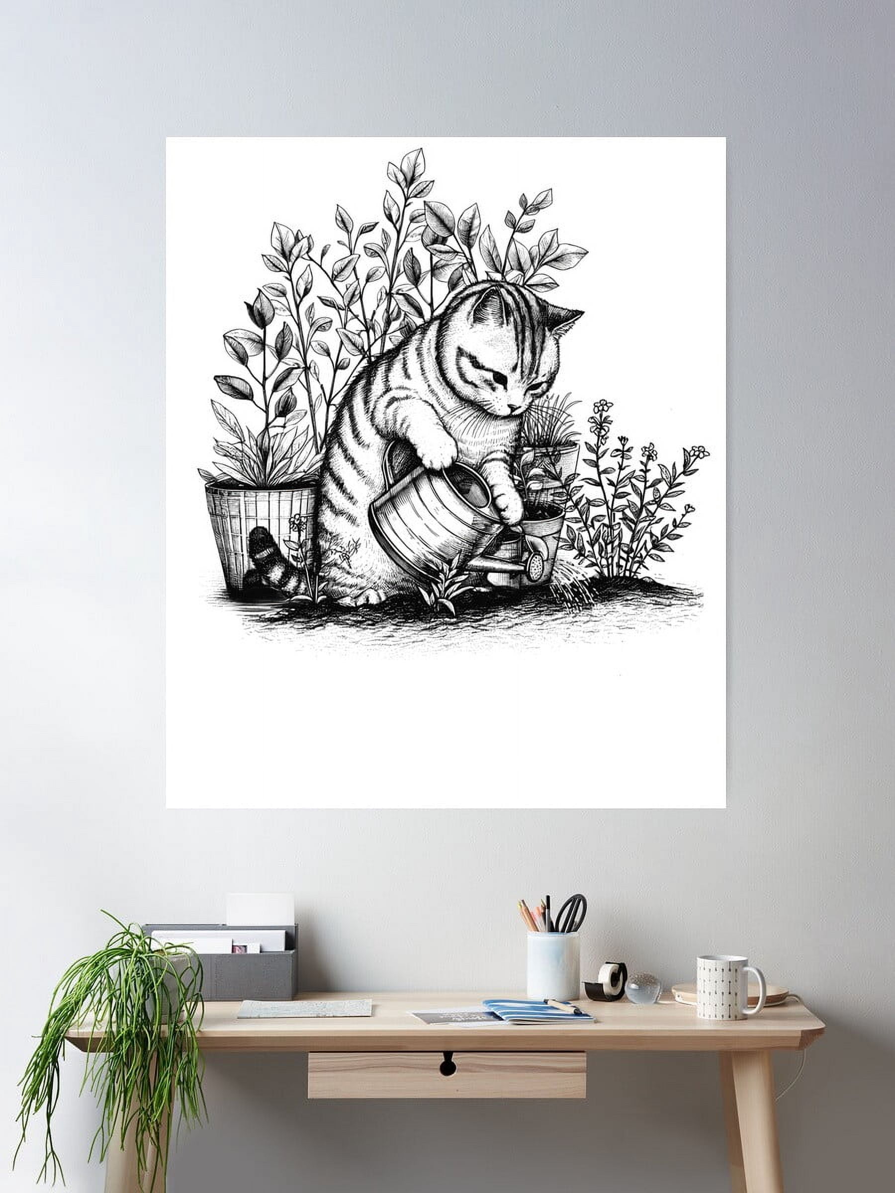 Cat Playing Gardening Garden Gardener Plants Poster Wall Art Modern ...