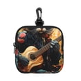 Cat Playing Guitar Flowers Art Square Gear Pouch with Lobster Clasp ...