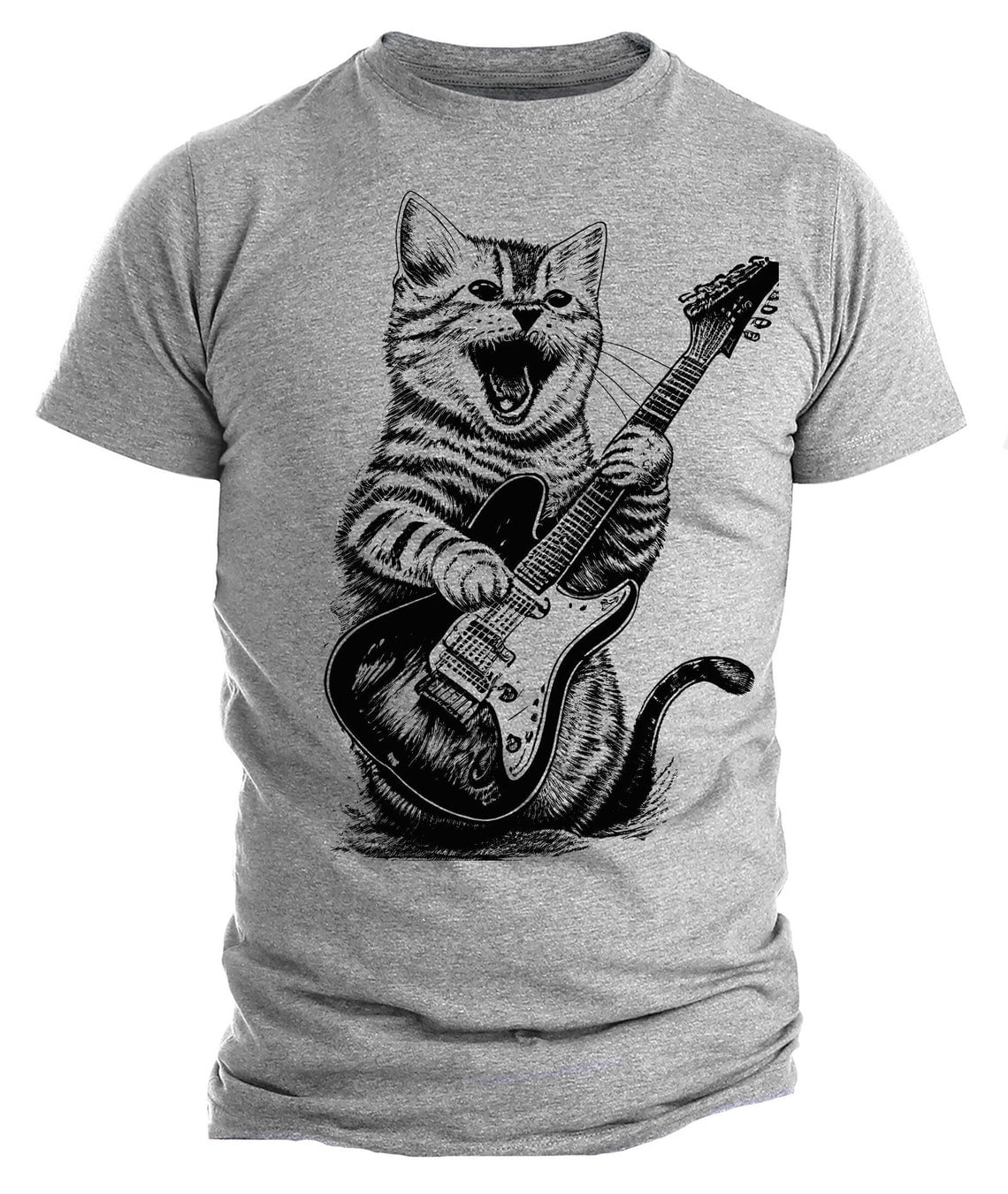 Cat Playing Guitar Music Lover Graphic Tee Feline Musician Instrument ...