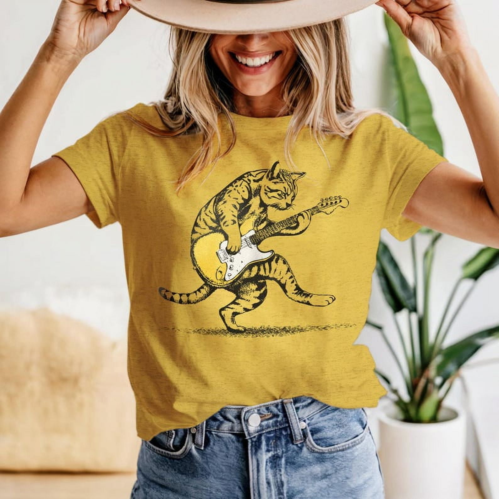 Cat Playing Guitar. Womens mens Shirt. Music Lover Gift. Duckwalk Stage. Electric Guitar ...