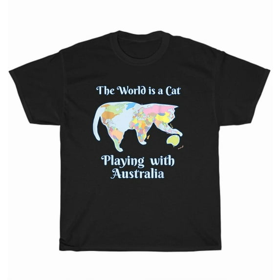 Cat Playing Map for Men and Women Funny World Traveler Gift up to 5XL ...