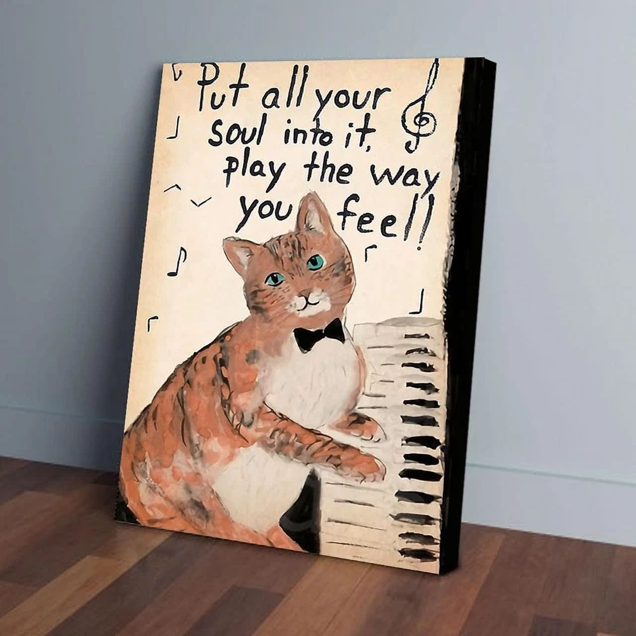 Cat Playing Piano Poster Home Decor Vintage Art Print Cute Birthday ...