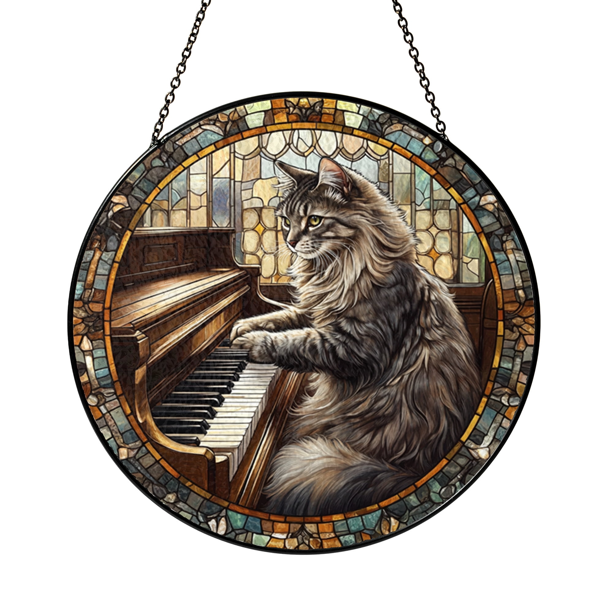 Cat Playing Piano Stained Glass Suncatcher – Musical Window Art ...