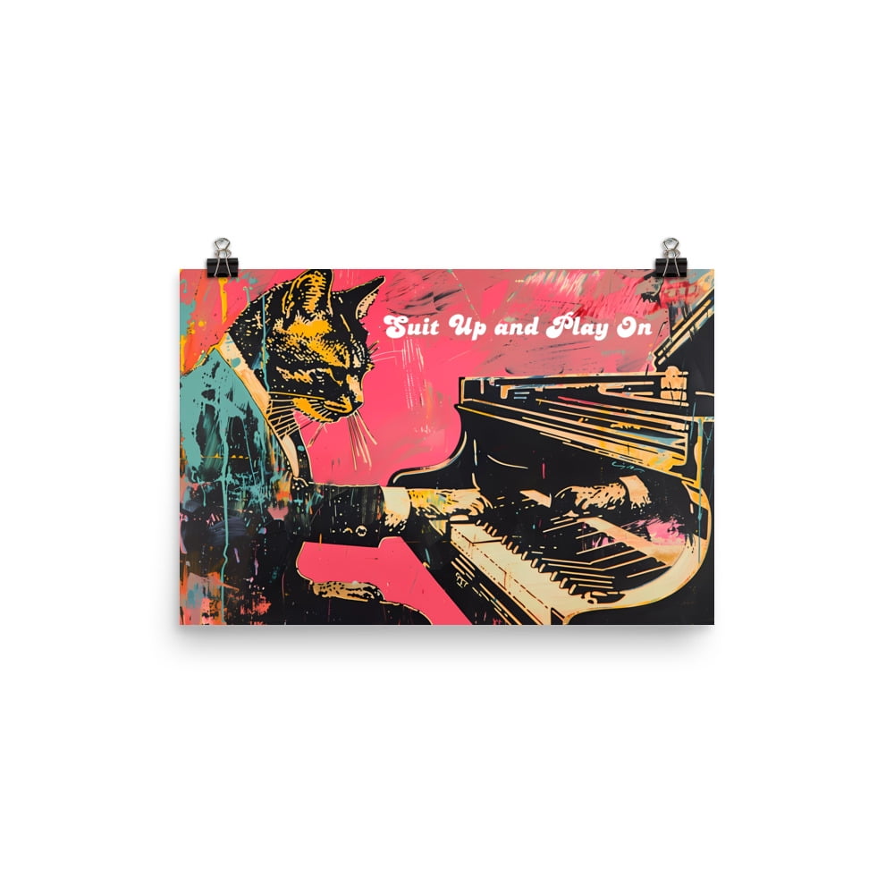 Cat Playing The Piano Poster Print Maximalist Wall Art Funny Suit Up ...