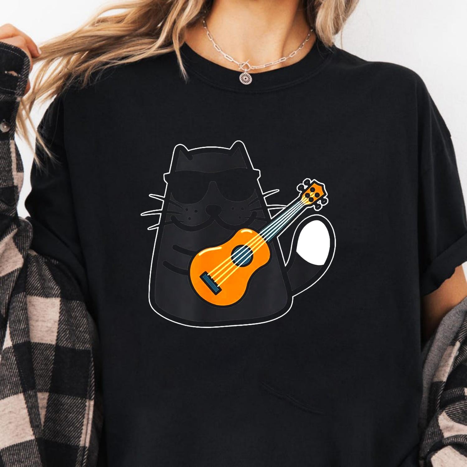 Cat Playing Ukulele Guitar Player Music Lover Graphic T-Shirt - Walmart.com