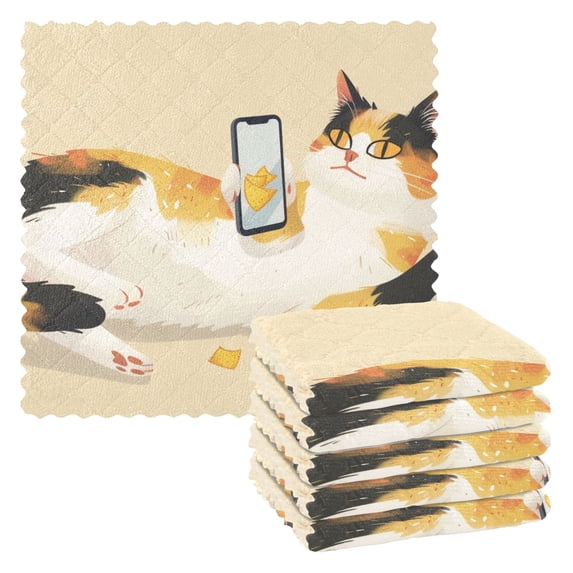 Cat Plays Phone Kitchen Towels 6 Pcs Dish Towels Absorbent Soft Quick ...