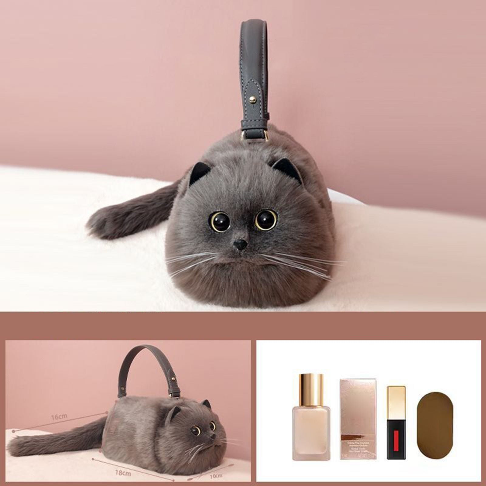 Cat Plush Shoulder Bag Furry Cat Purse Purse Cat Bag Spacious Design ...