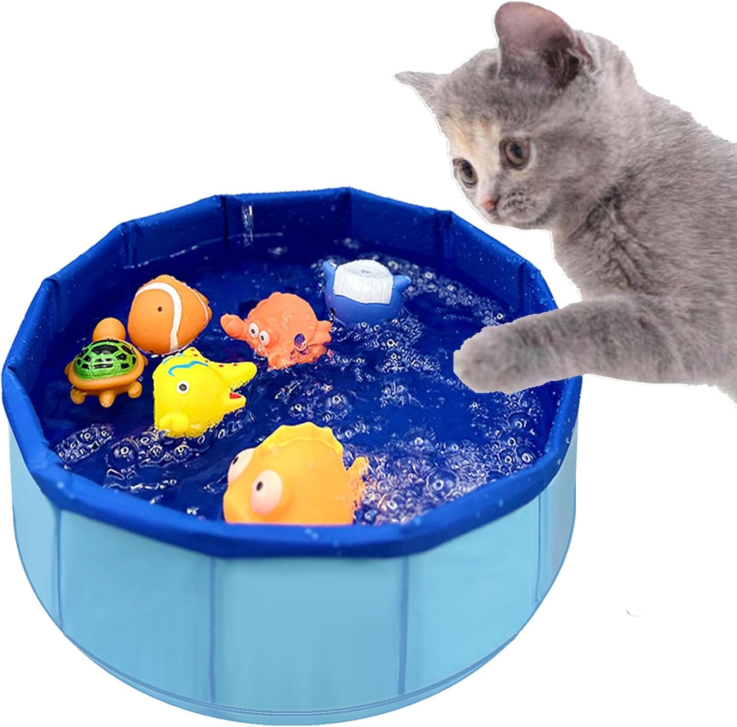Cat Pool Toy with Fish - Cat Water Toys for Bored Indoor Cats, Foldable ...