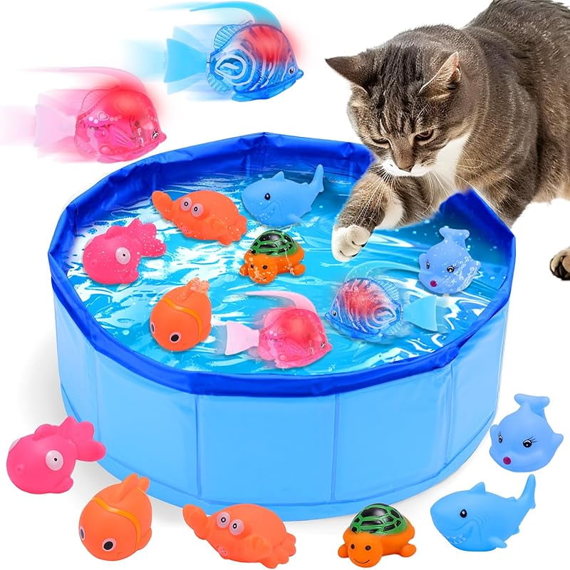 Cat Pool Toy - Portable Cat Pool Toy with Interactive Fish-Water Cat ...