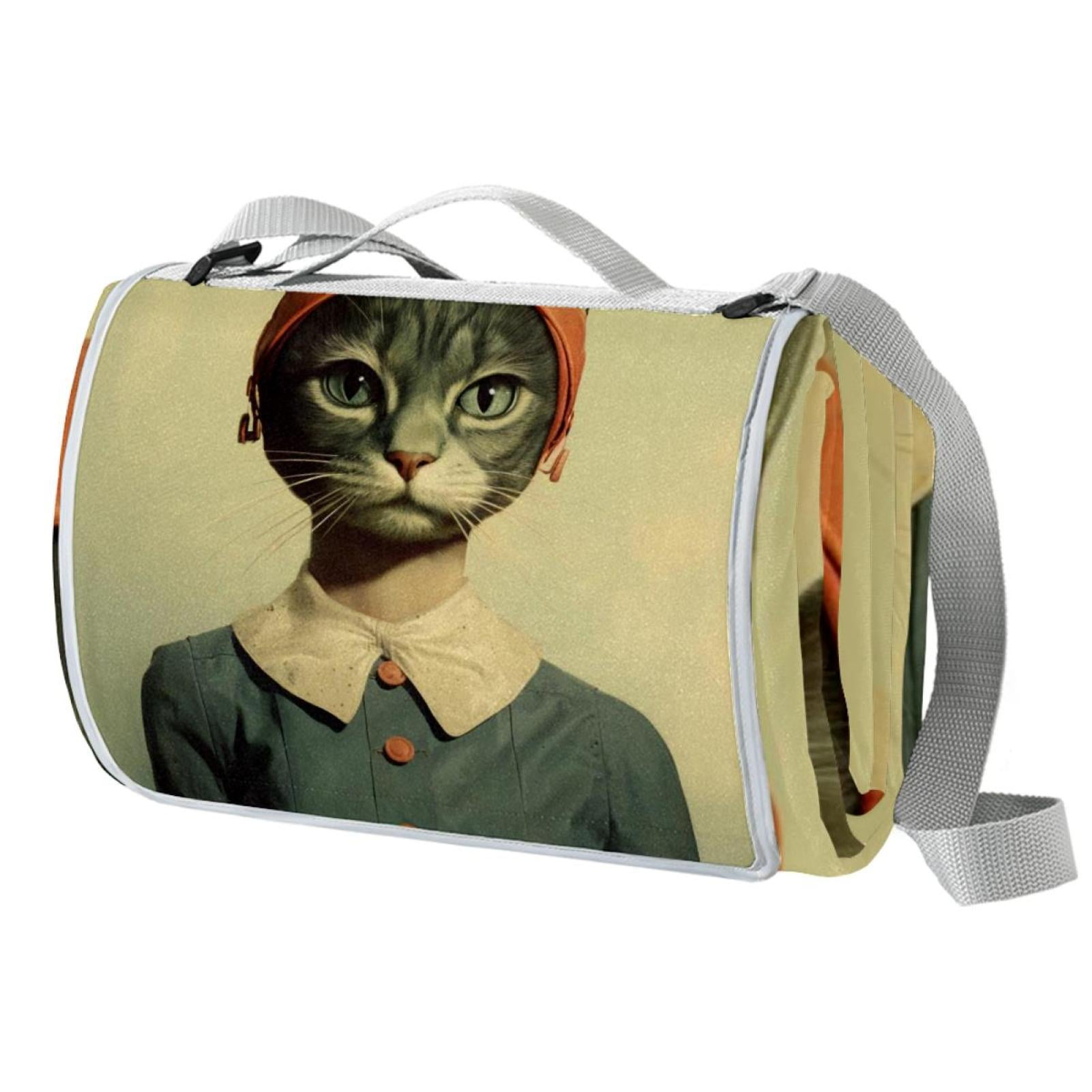 Cat Portable Canvas Picnic Blanket Waterproof Backing for Outdoor ...