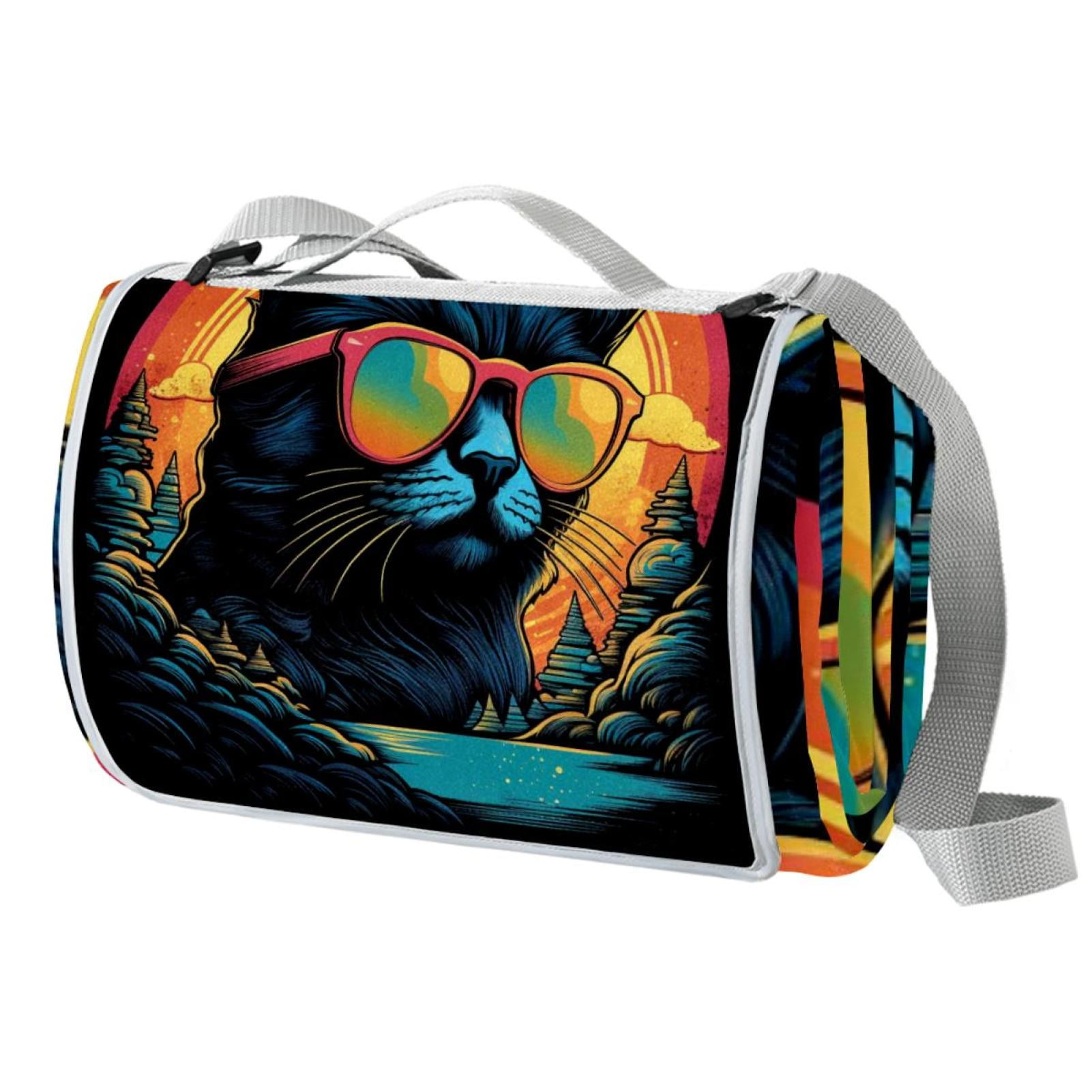Cat Portable Canvas Picnic Blanket Waterproof Backing for Outdoor ...