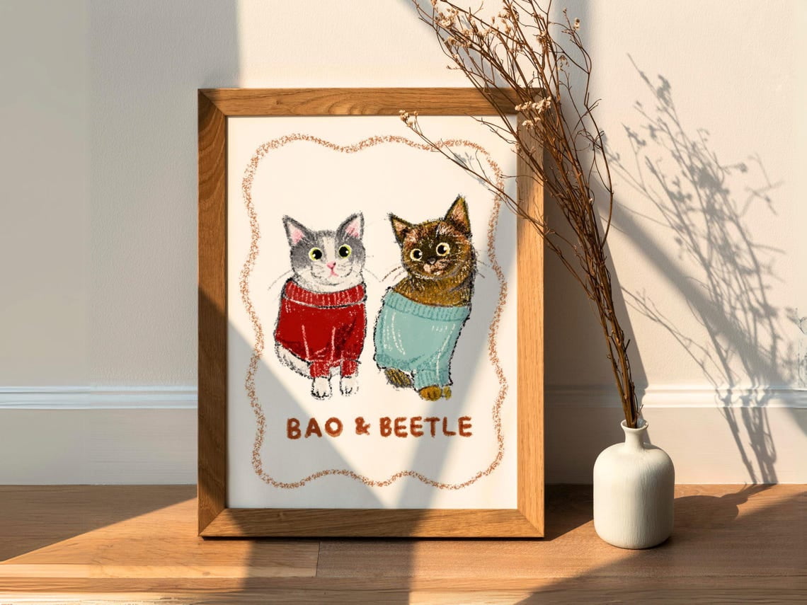 Cat Portrait Cute Cat Poster Badly Drawn Pet Cat Lover Gift Pet ...
