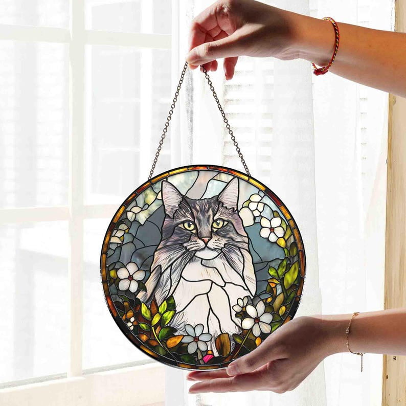 Cat Portrait Glass Suncatcher, Dog And Cat Suncatcher, Pet Portrait ...