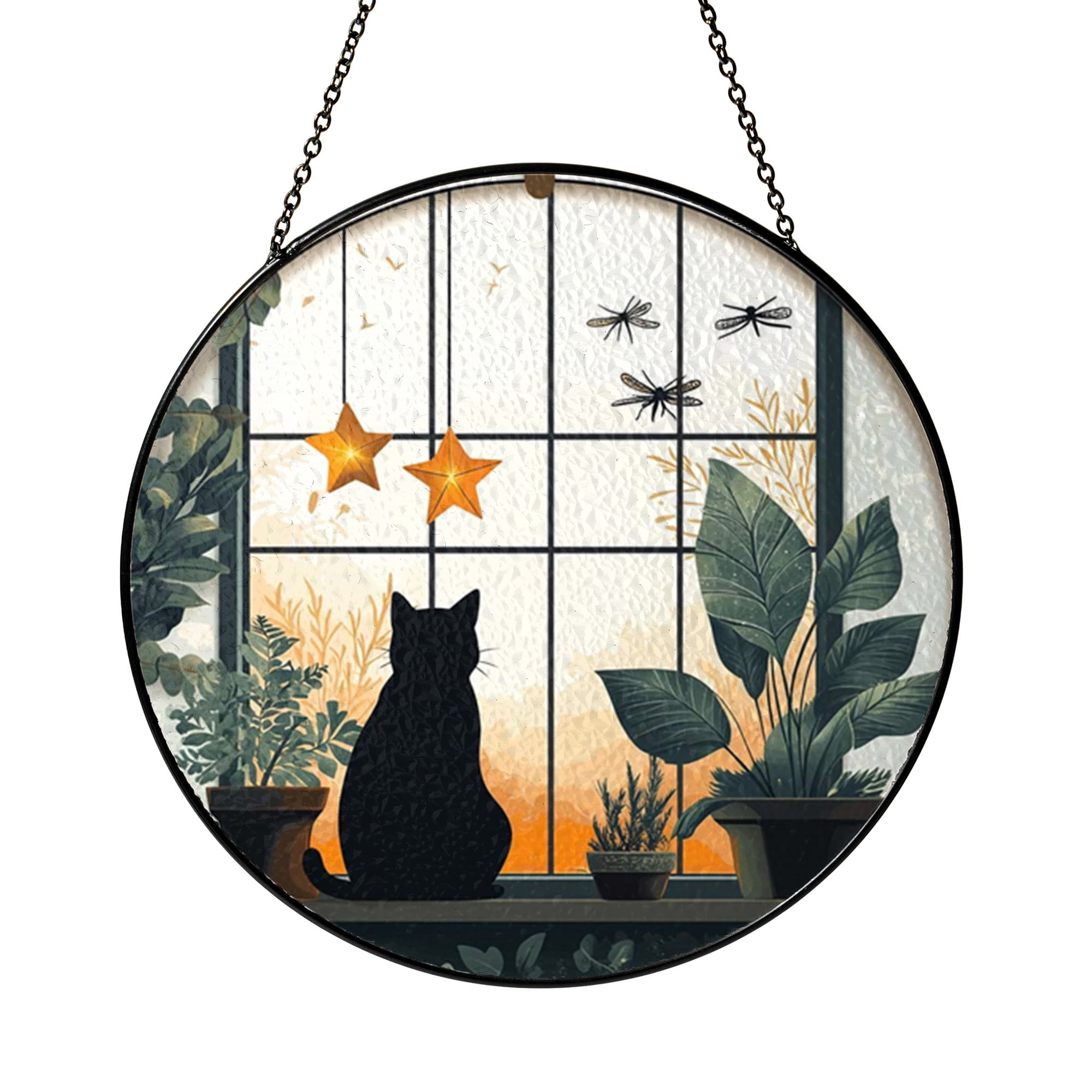 Cat Portrait Scene Stained Glass Window Hanging - Walmart.com