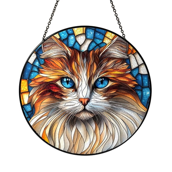 Cat Portrait Window Stained Glass Style Suncatcher Hanging Decor ...