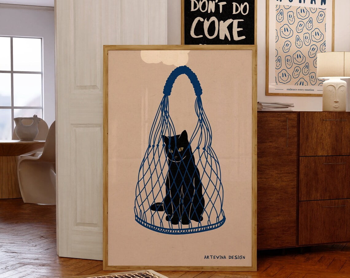 Cat Poster, 70S Retro Print, Animal Poster, Psychedelic Poster, Trippy ...