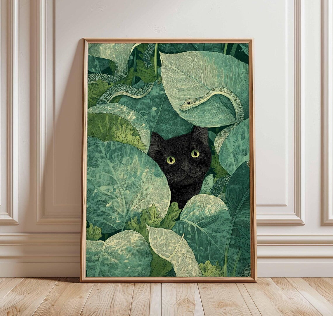 Cat Poster, Cat Print, Botanical Wall Art, Floral Print, Cat Lovers ...
