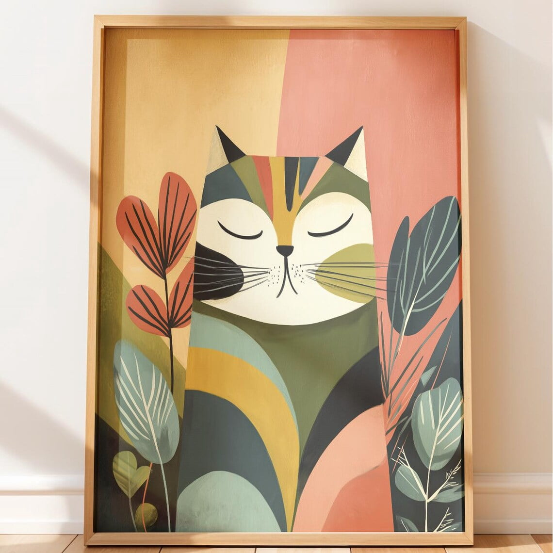 Cat Poster Cute Cat Illustration Modern Botanical Unframed Paper Print ...