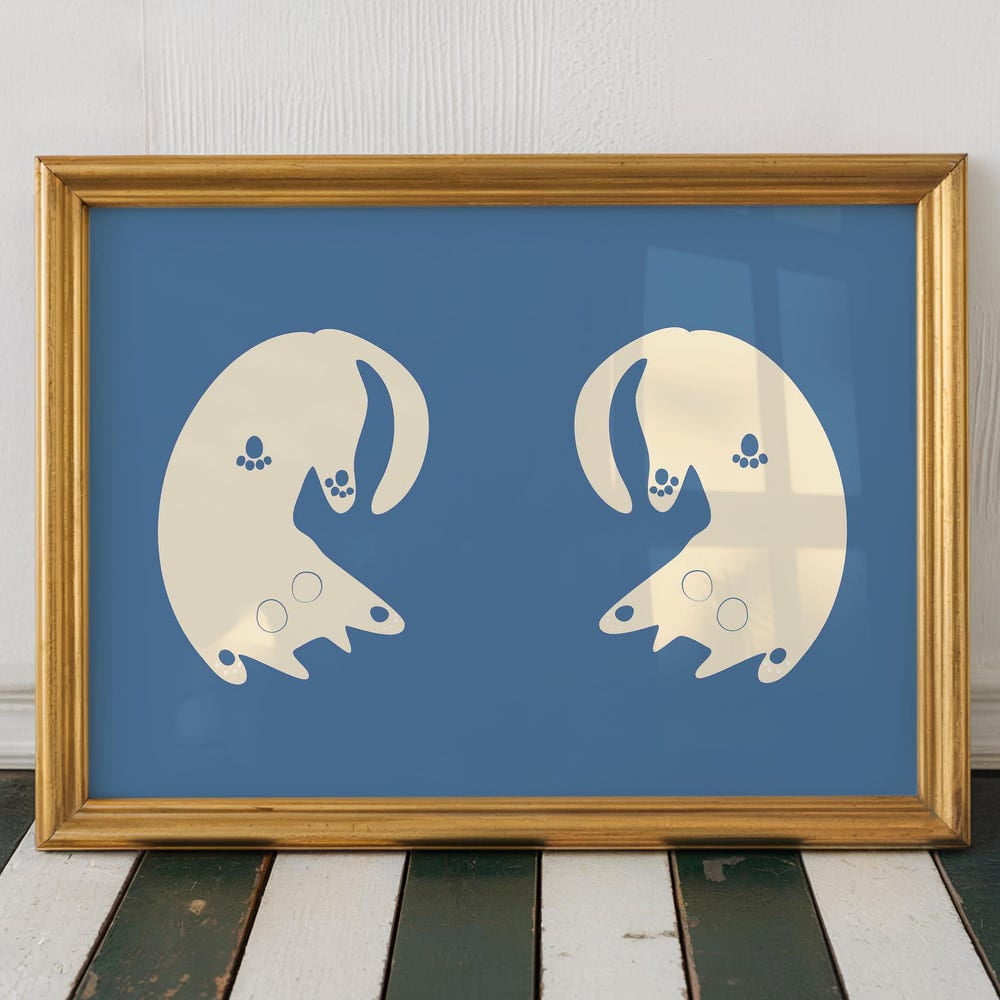 Cat Poster Dopamine Decor Blue Cat Print Danish Pastel Art Symmetrical ...
