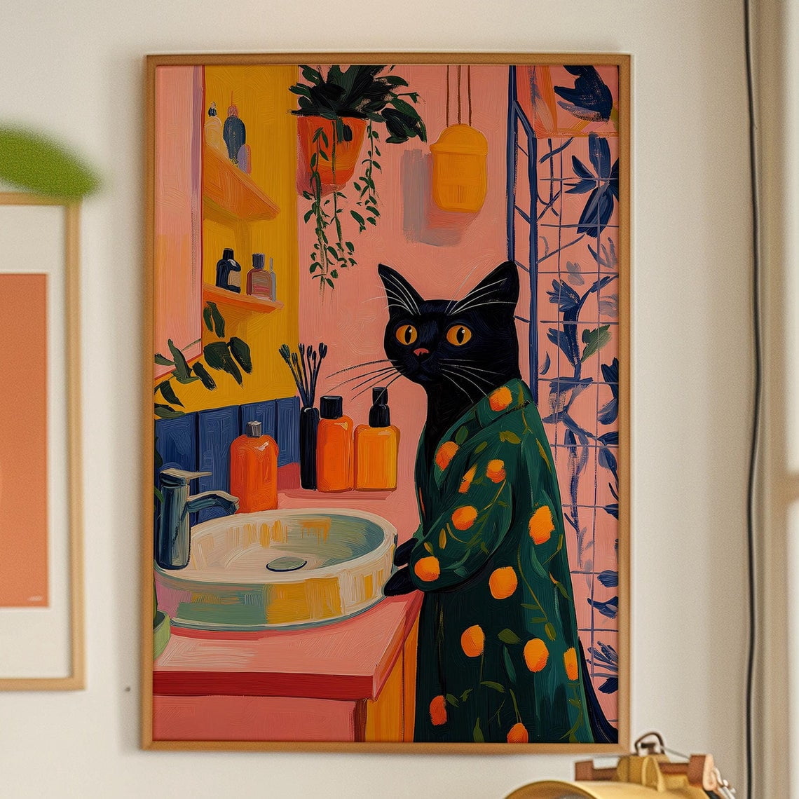 Cat Poster, Maximalist Art, Funny Bathroom Poster, Preppy Print, Trendy ...