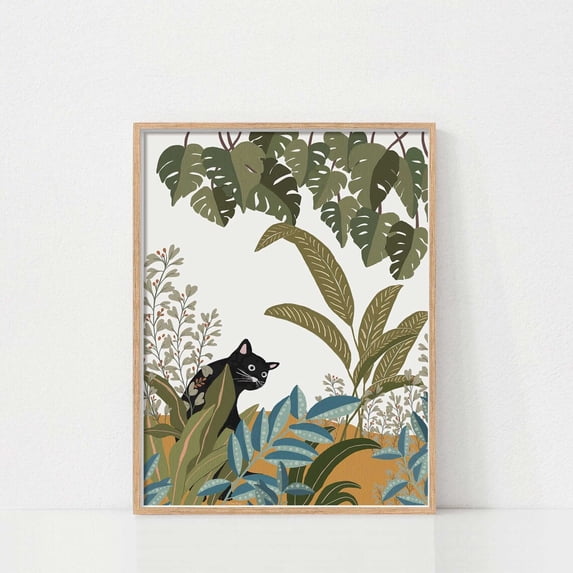 Cat Poster Peekaboo In Junglebotanical Art Lover Mom Black And Plant ...
