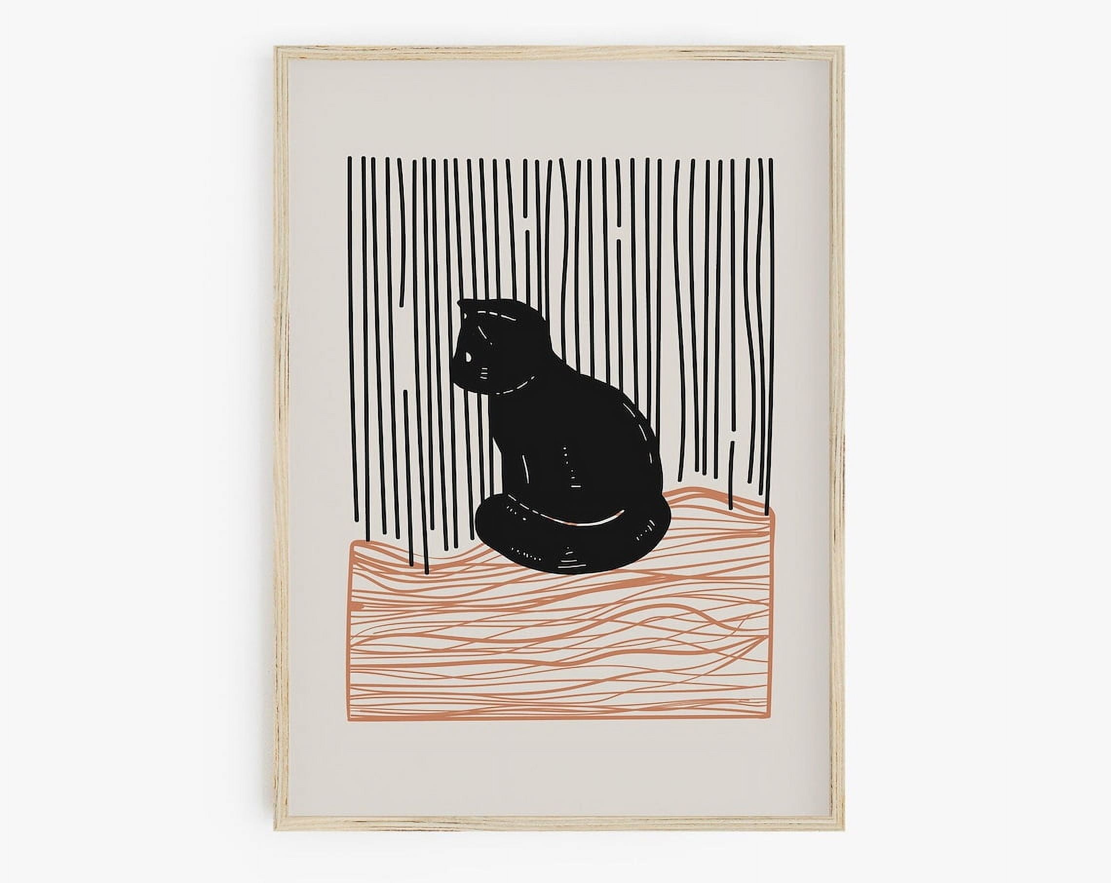 Cat Poster Print, Boho Cat Wall Art, Abstract Black Cat Wall Art, Black ...
