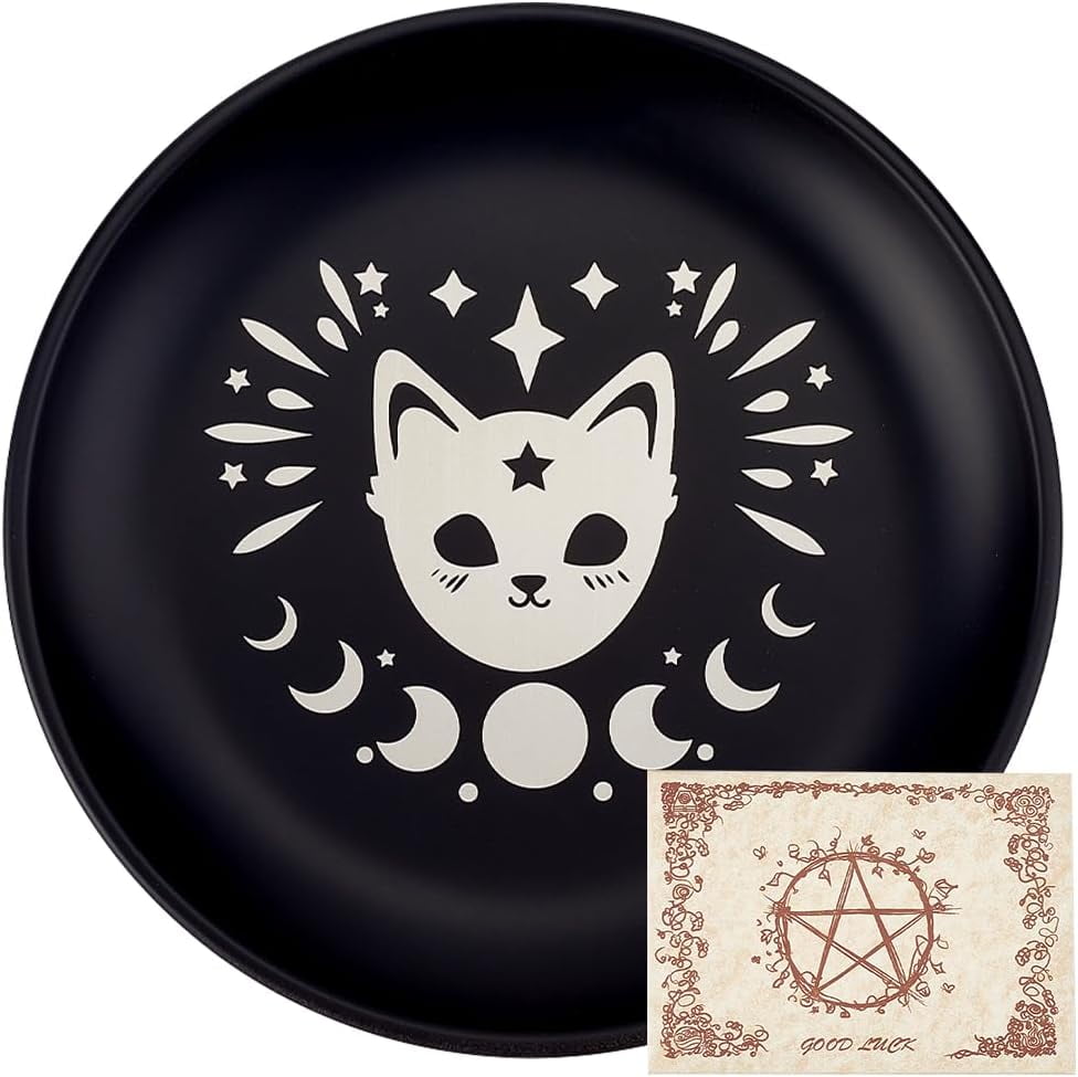 Cat Prayer Ritual Plate Stainless Steel Offering Bowl Flat Round Tray ...