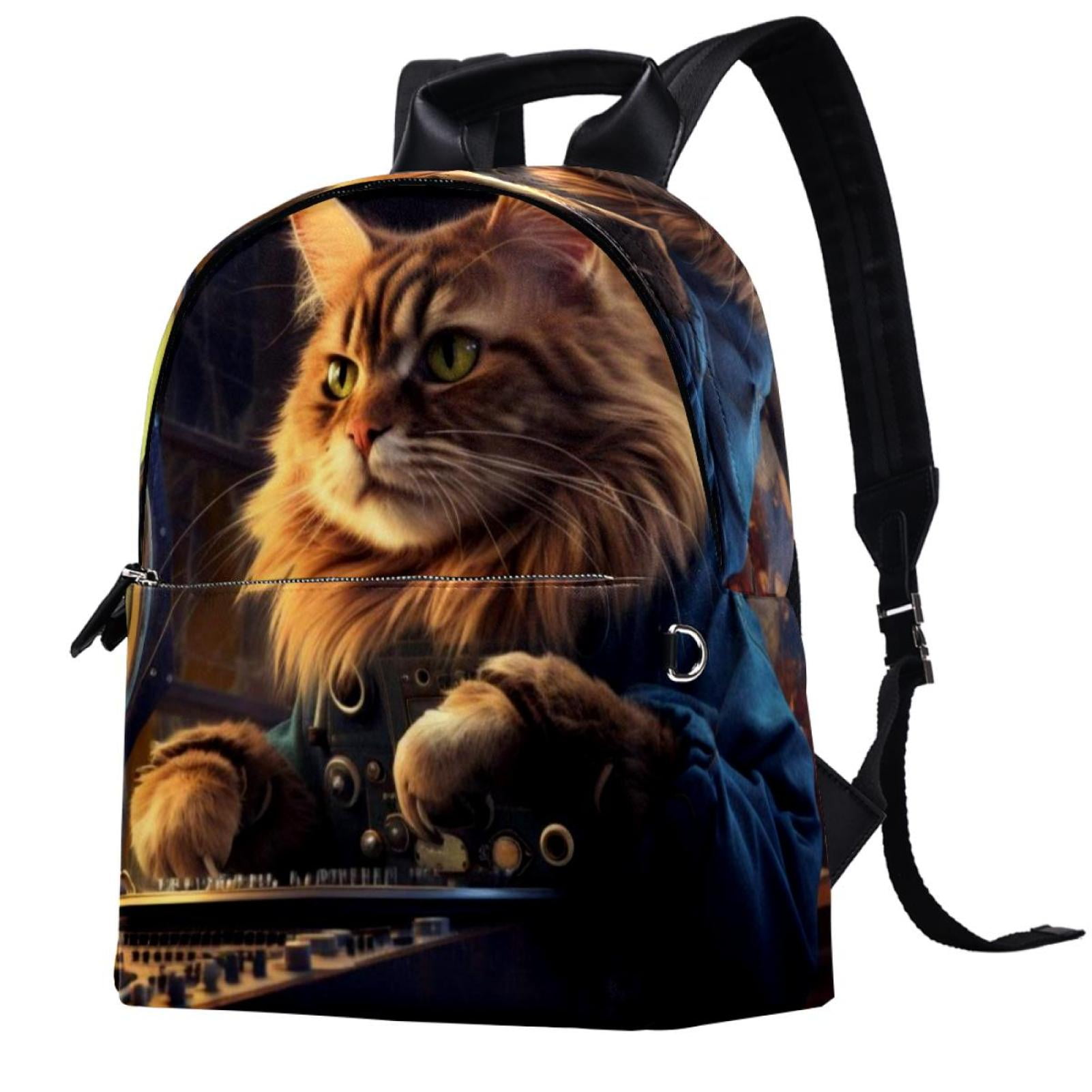 Cat Preppy Leather Canvas Backpack with Adjustable Shoulder Straps ...
