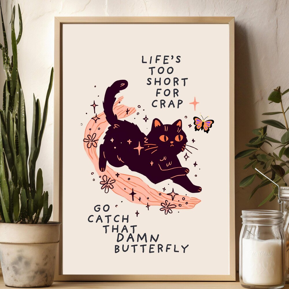 Cat Print Cute Quirky Print Housewarm Gift Eclectic Poster Illustrative ...