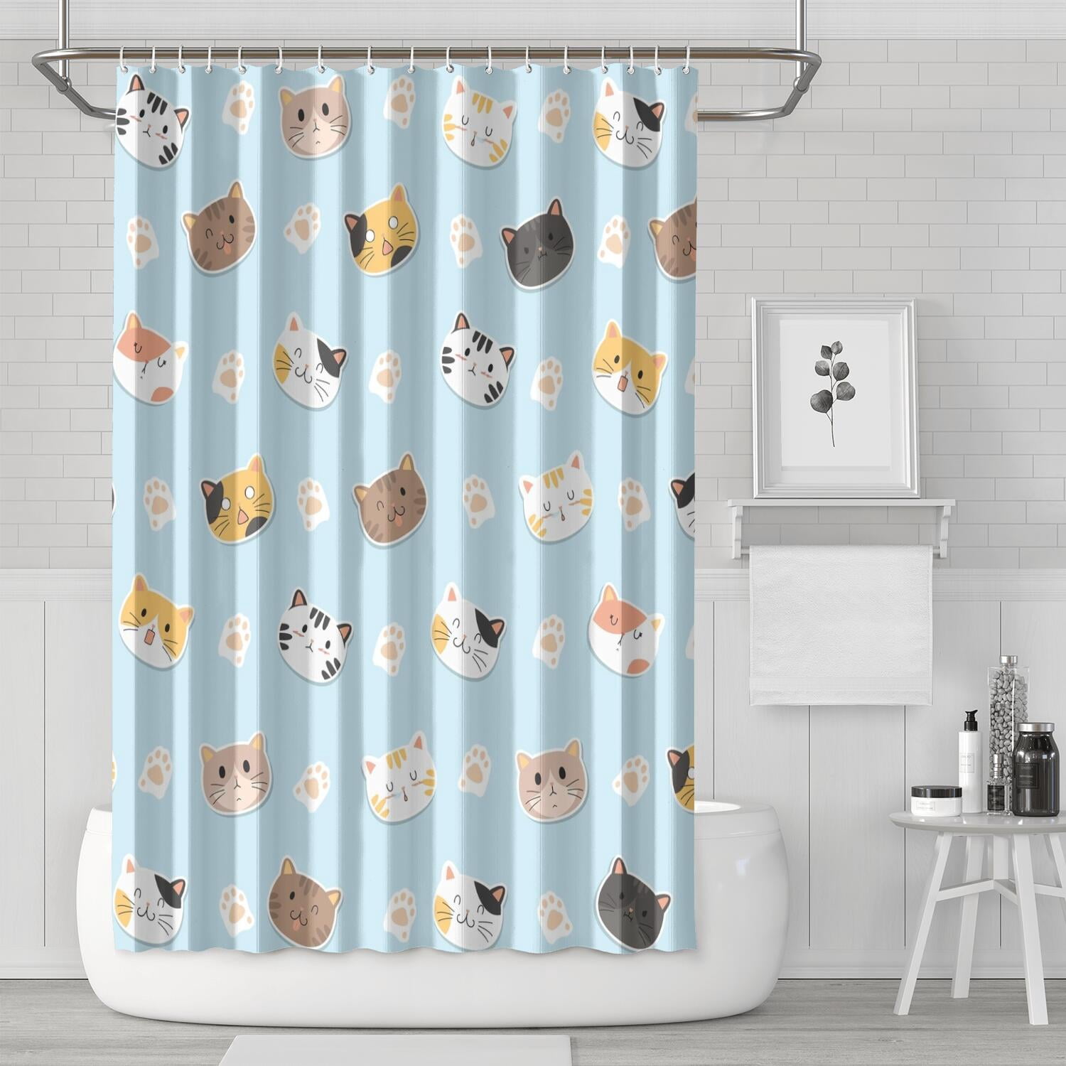 Cat Print Design Shower Curtain - Boho Cat Aesthetic, Waterproof ...
