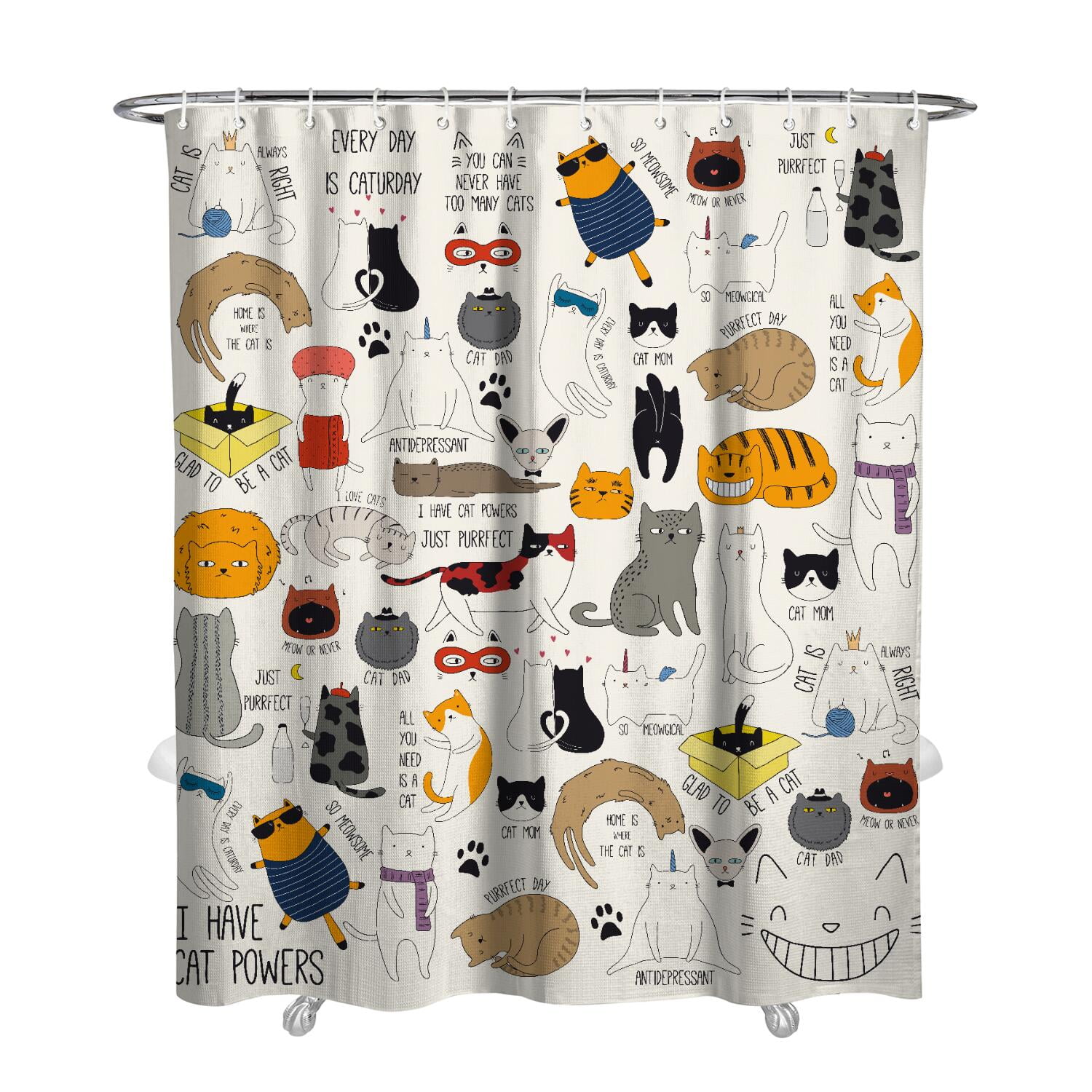 Cat Print Design Shower Curtain - Funny Paw Pattern, Waterproof & Fade ...