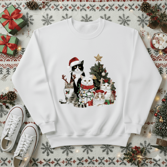 Cat Print Funny Pet Lover Holiday Festive Cheerful Humor Sweatshirt, up ...